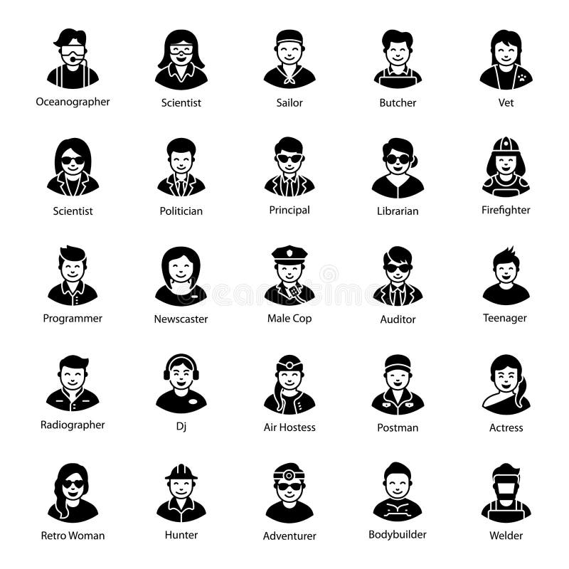 Collection of Human Avatars in Solid Style Stock Vector - Illustration ...
