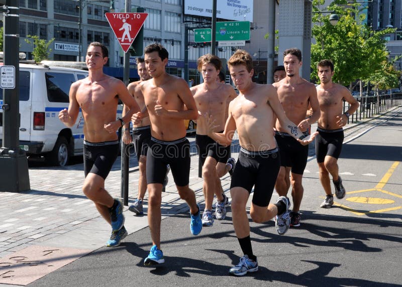NYC: Men Jogging Near West Side Highway Editorial Stock Photo - Image ...