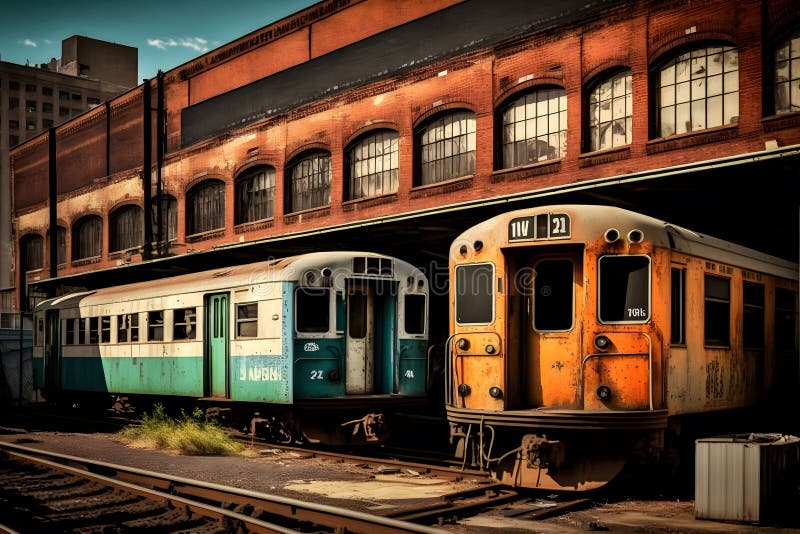 NYC Old Outdated Subway Cars in a Metro Depot in Daytime. Neural ... NYC Old Outdated Subway Cars in a Metro Depot in Daytime. Neural ...