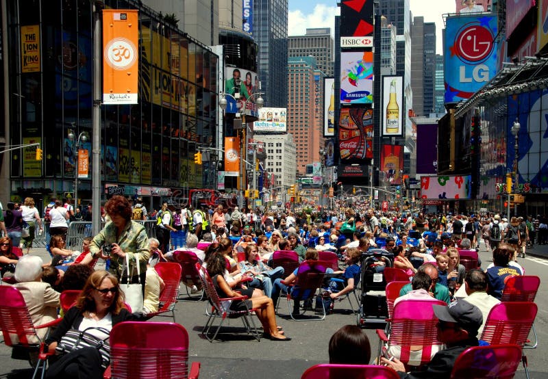 NYC: Pedestrian Mall at Times Square Editorial Stock Photo - Image of ...