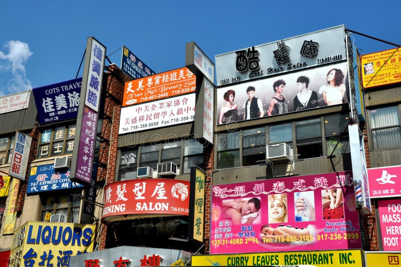 NYC: Signs in Flushing S Chinatown Editorial Photo - Image of flushing ...