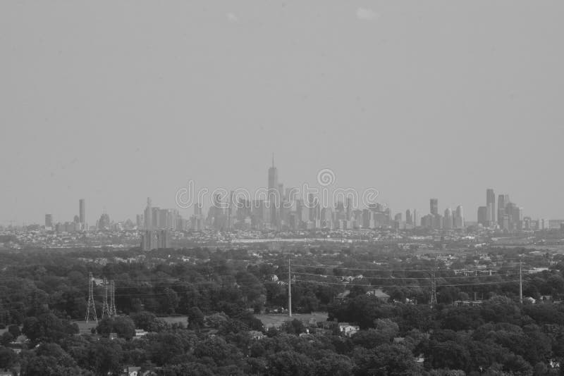 NYC skyline in summer b/w stock photo. Image of american - 205679170