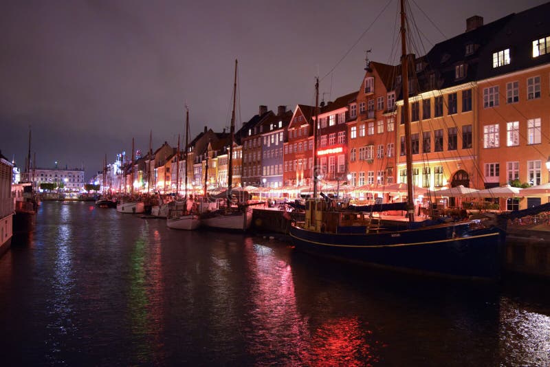 Nyhavn in Copenhagen Denmark by Night Editorial Stock Photo - Image of ...