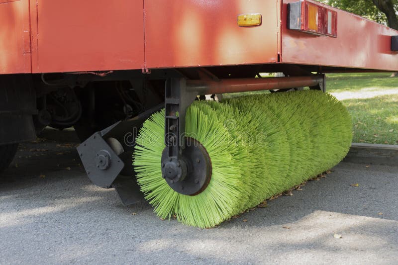 Nylon Brush of the Road Sweeper Stock Photo - Image of parked, street ...