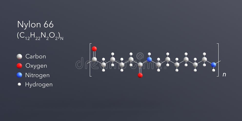 Nylon 66 Molecule 3d Rendering, Flat Molecular Structure with Chemical ...