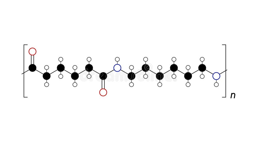 Nylon 66 Molecule, Structural Chemical Formula, Ball-and-stick Model ...