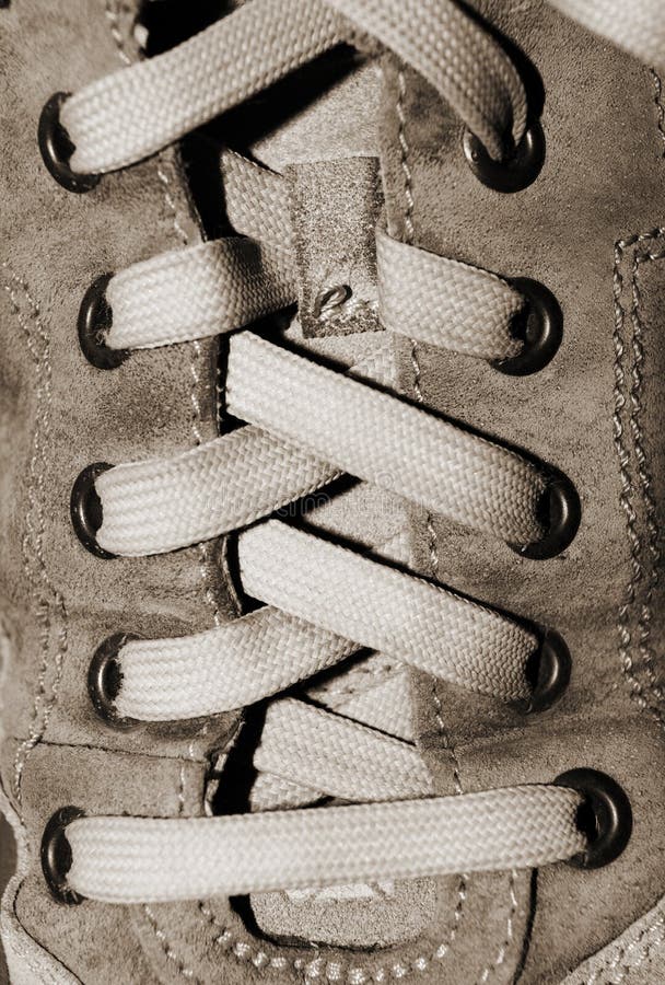 Nylon Shoelaces in Leather Shoe Stock Photo - Image of close, weave ...