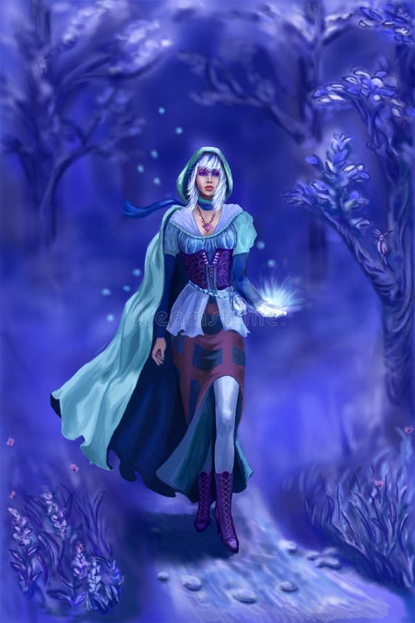 The Nymph of the Blue Forest Stock Illustration - Illustration of magic ...
