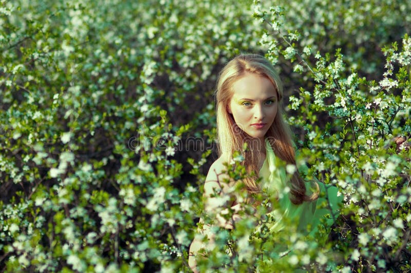 Nymph. Portrait of Genuine Gorgeous Woman in Wreath of Flowers Stock ...