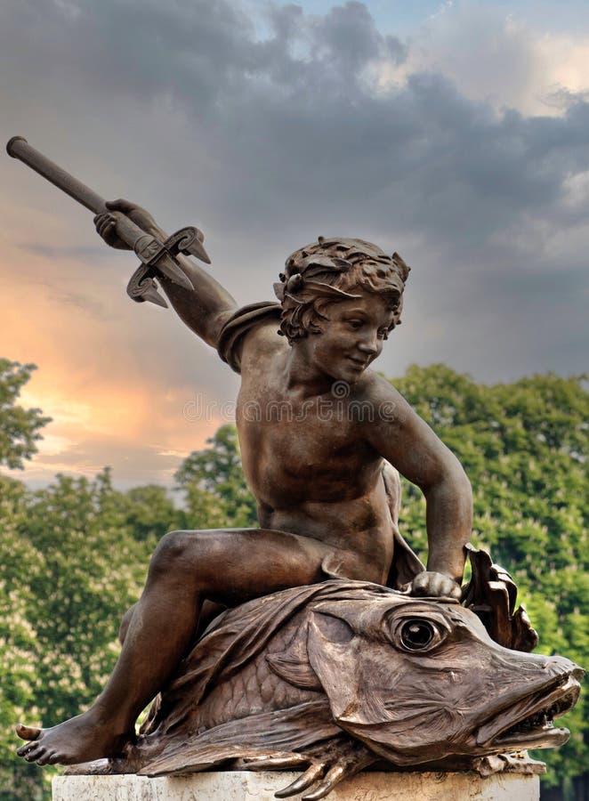 Nymph Statue with Triton Detail of the Alexander the Third Bridge in ...