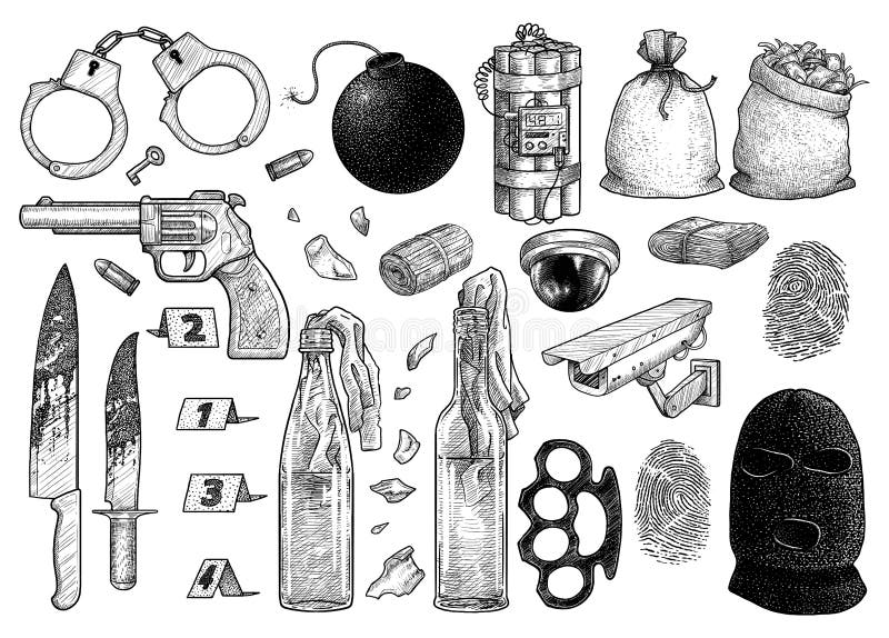 Crime Collection Illustration, Drawing, Engraving, Ink, Line Art ...