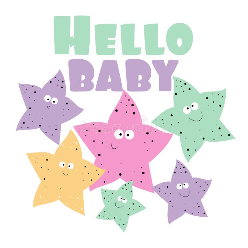 Hello Baby Text , with Cute Pastel Color Starfishes. Stock Vector ...