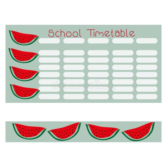 Watermelon Timetable and Bookmarks Set. for Children Stock Vector ...