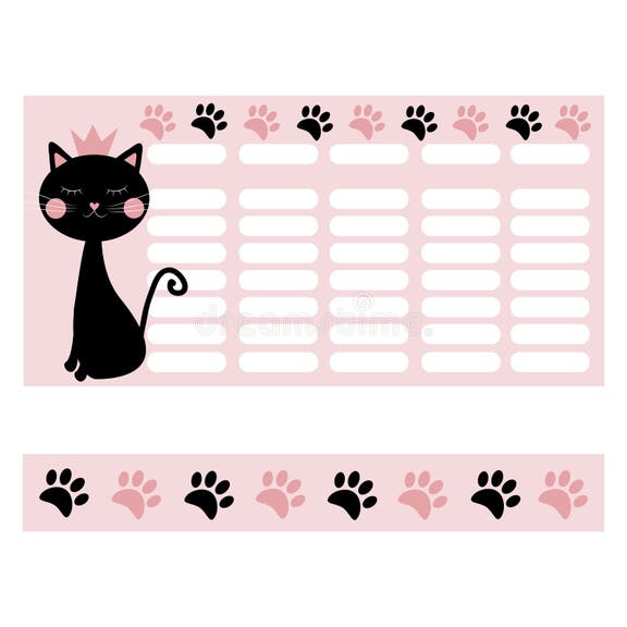 Cute Cat Timetable and Bookmarks Set. for Children Stock Vector ...