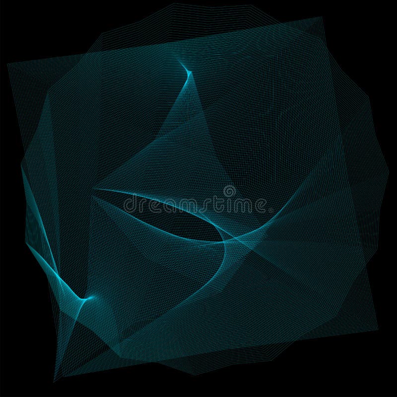 Futuristic Digital Rays, Blue Wavy Lines on Black, Art Abstract ...