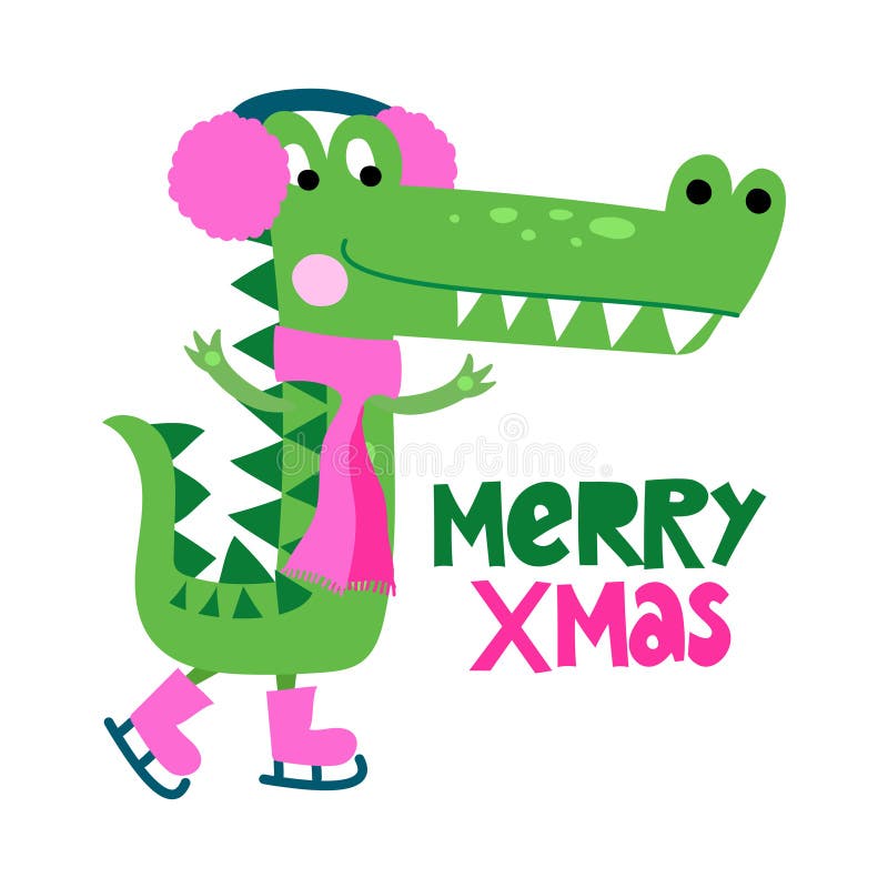 Merry Christmas - Funny Phrase for Christmas with Cute Crocodile. Stock ...