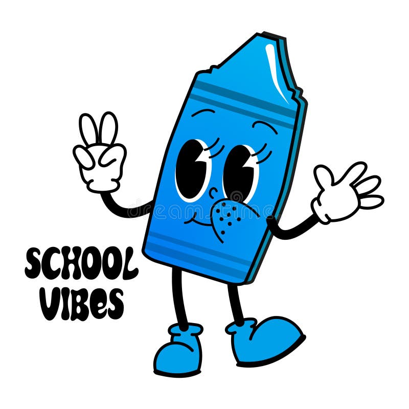 Groovy Blue Crayon - School Concept in Old Classic Cartoon Style. Stock ...