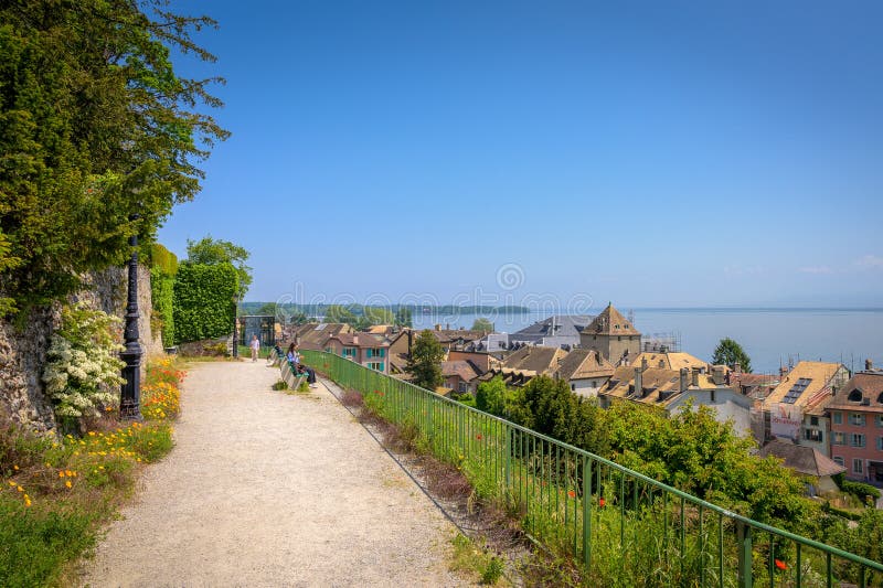Nyon, Switzerland, 26. May 2023: View of Old Nyon and Lake Geneva ...