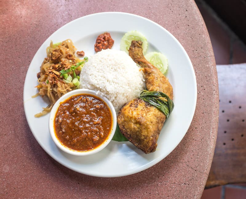 Nyonya Rice with Fried Chicken Stock Photo - Image of fried, aromatic ...