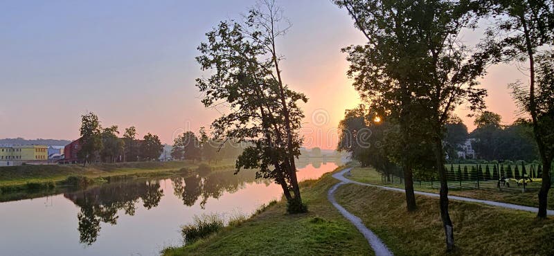 The Nysa K?odzka River at Sunrise Stock Photo - Image of landscape ...