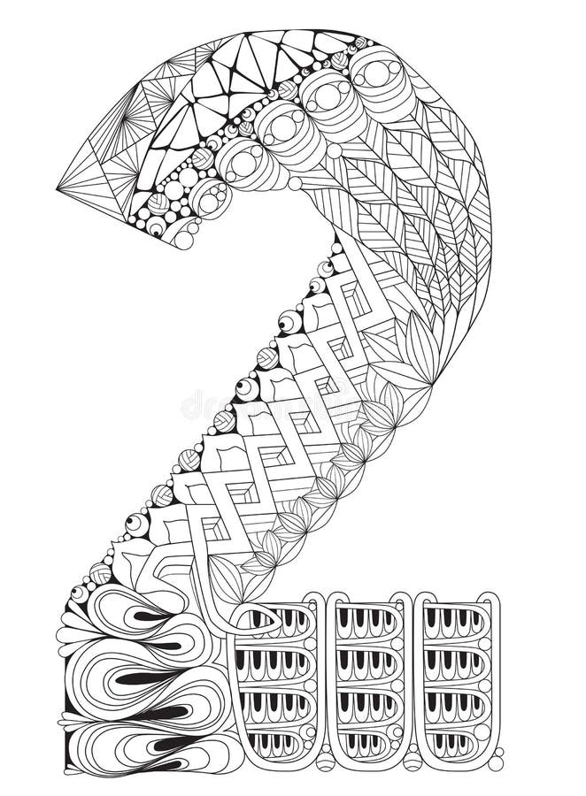Número Dos Zentangle Número Decorativo Del Vector Ilustración del ...