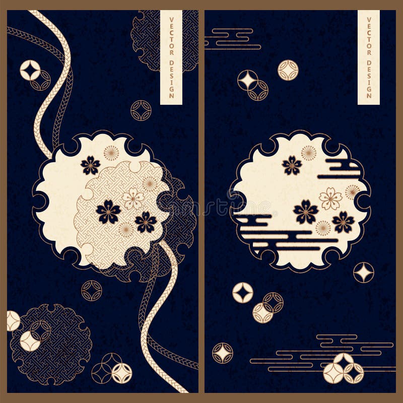 Vector Blue Set with Two Ornamented Japanese Card Templates Stock ...