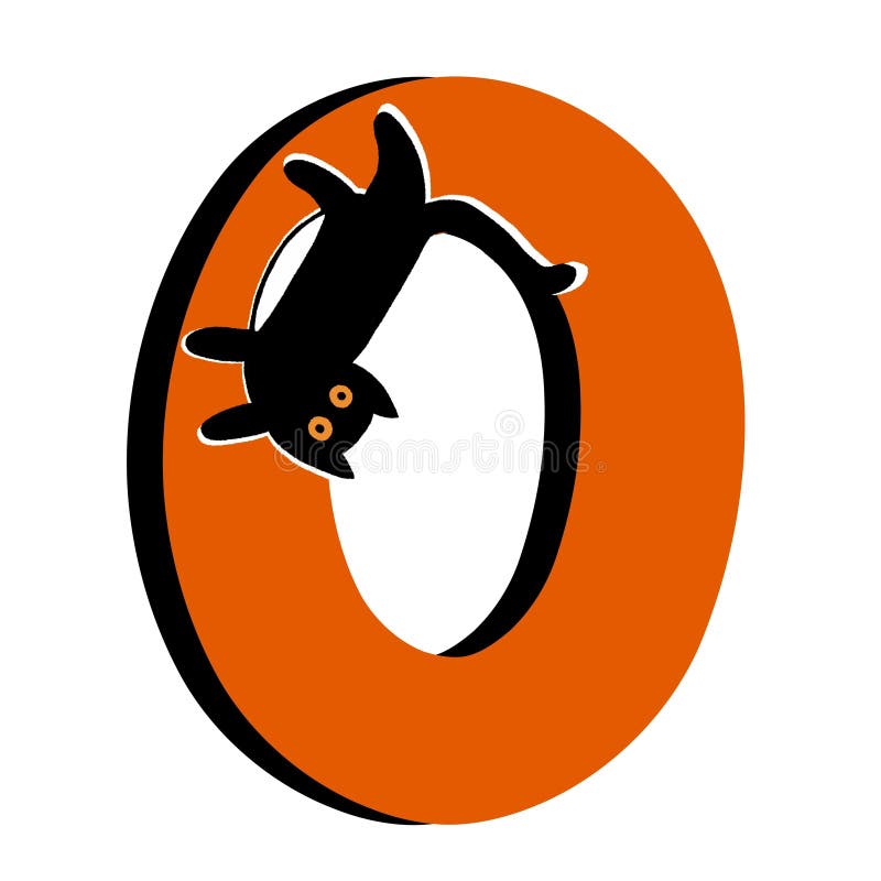 Capital Letter O,Orange Alphabet Clipart with Black Cat Stock ...