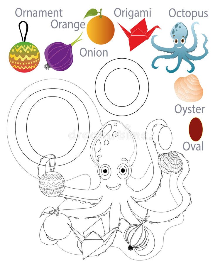 Capital Simple Letter O Words Picture Coloring Page Stock Illustration ...