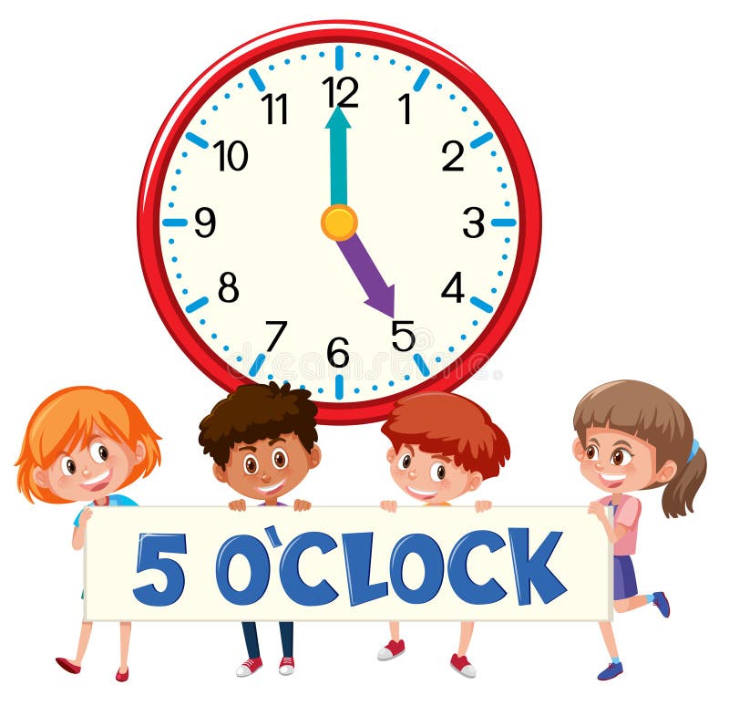 5 o`clock and students stock vector. Illustration of drawing - 124229657