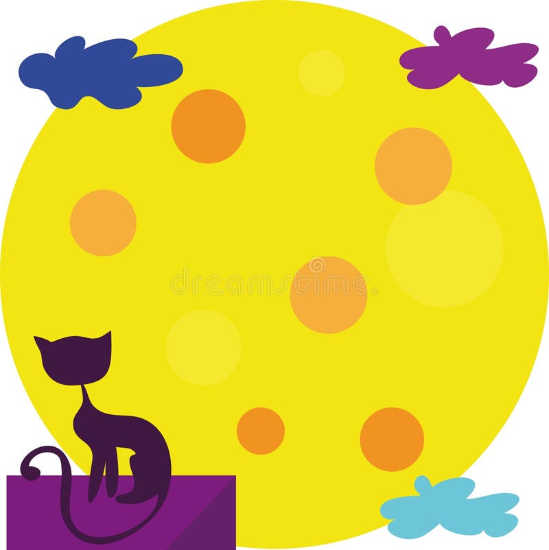 O gato e a lua ilustração do vetor. Ilustração de vetor - 13156362