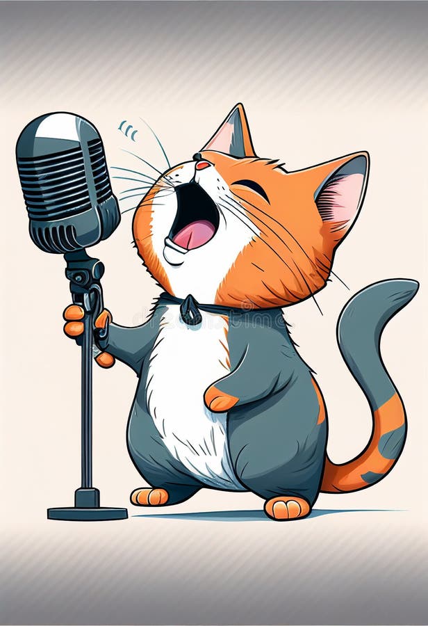 O Gato Grita Alto No Microfone. Gerada Por Ai Ilustração Stock ...