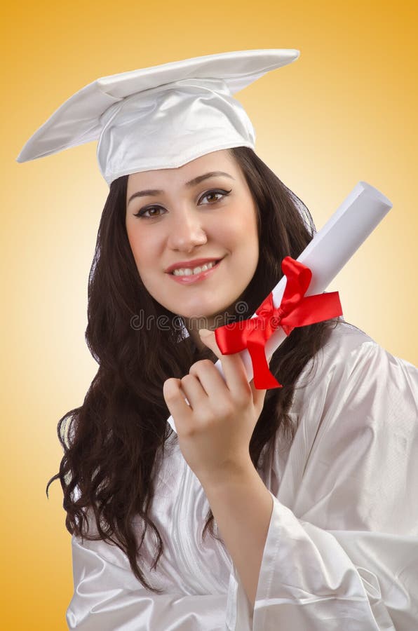 O Graduado Feliz No Fundo Branco Imagem de Stock - Imagem de fêmea ...
