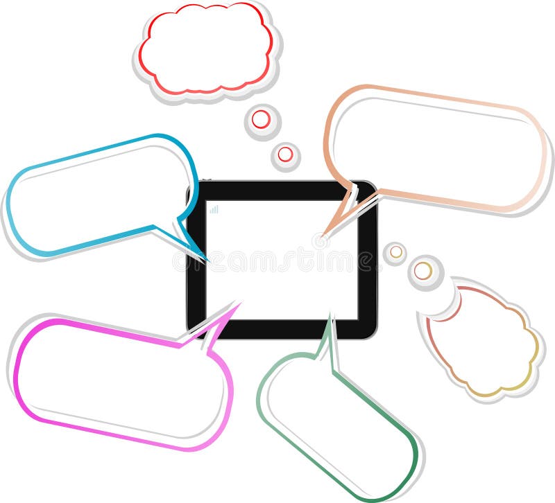 O Modelo Do PC Da Tabuleta De Toque 3d Com Discurso Borbulha Ilustração ...