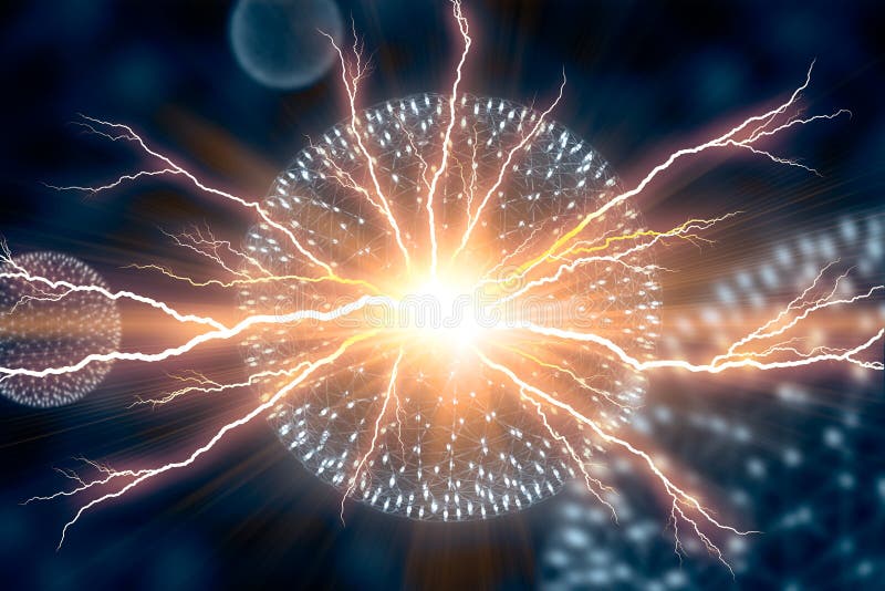 O Modelo Electricity Nucleus Atom Nuclear Do CG Explode Imagem de Stock ...