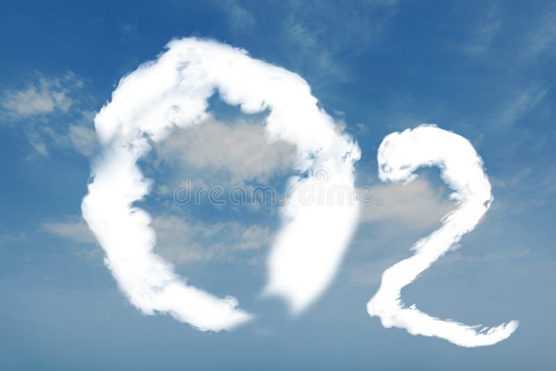 O2 Molecule Made with Clouds and View of Beautiful Blue Sky. Oxygen ...