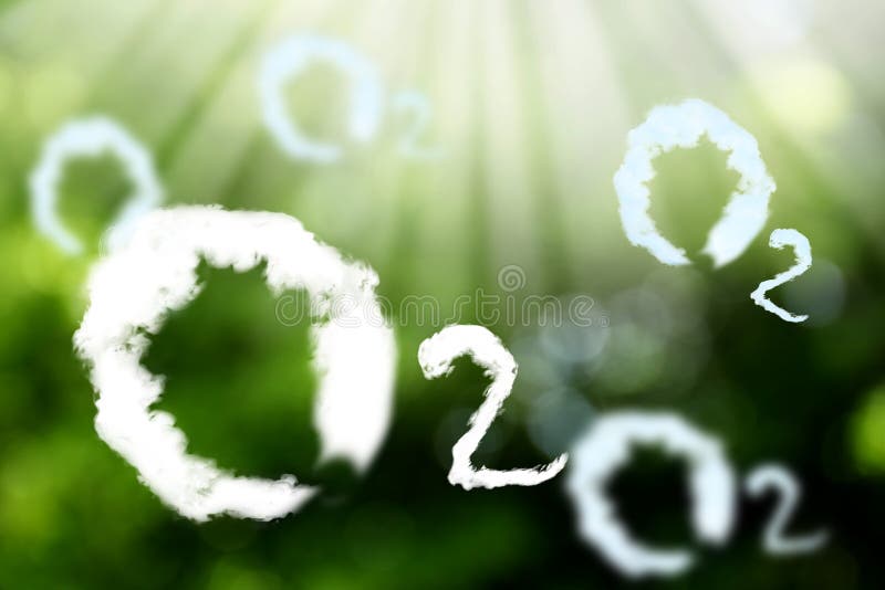 O2 Molecules Made with Clouds and Blurred View of Green Background ...