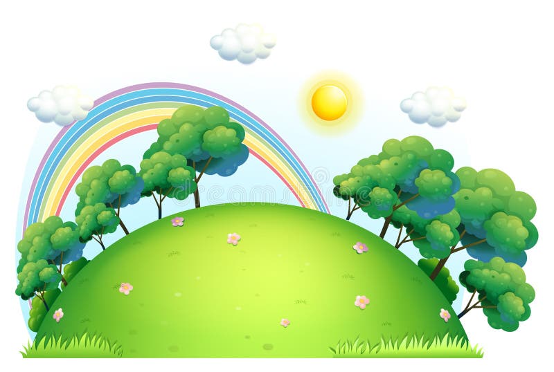 Ilustração Colorida Dos Desenhos Animados Da Paisagem Da Montanha Com ...