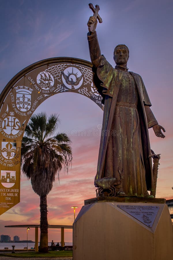 Statue of Saint Francis Xavier at Sunset in Setúbal, Portugal Editorial ...