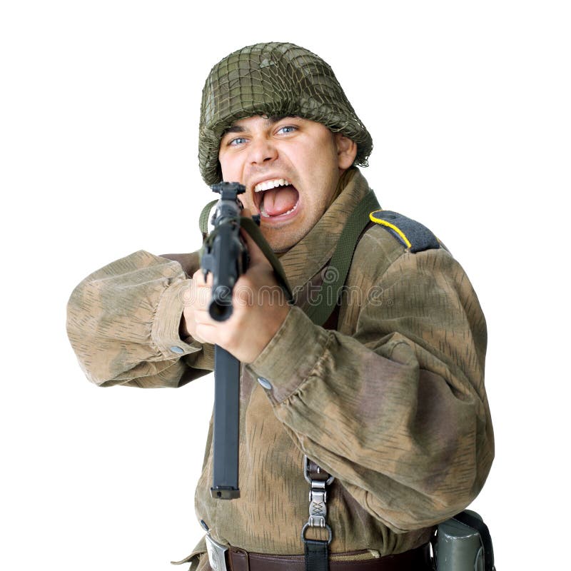 O Soldado Dispara Na Arma De Submachine Imagem de Stock - Imagem de ...