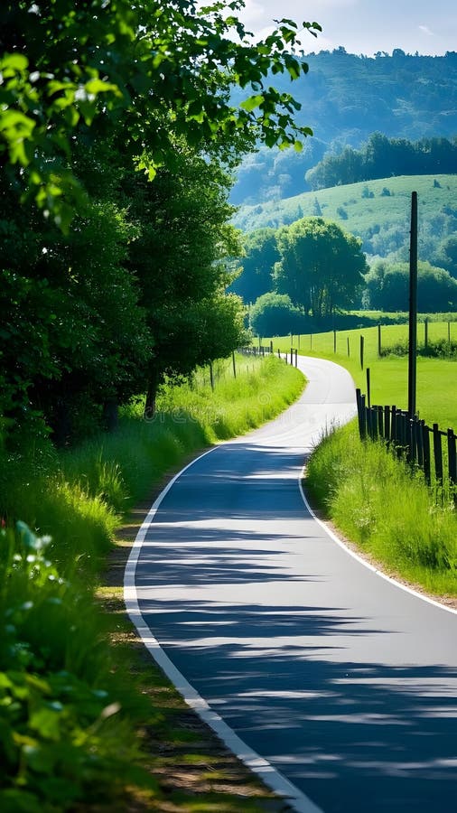 Oadside at a Bend in a Rural Asphalt Road Stock Illustration ...