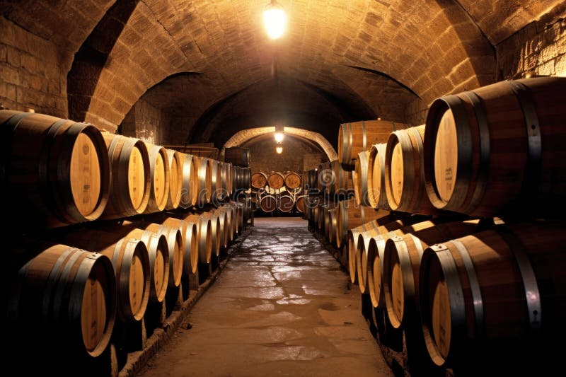 Oak Barrels for Aging Wine in Cellar Stock Photo - Image of ...