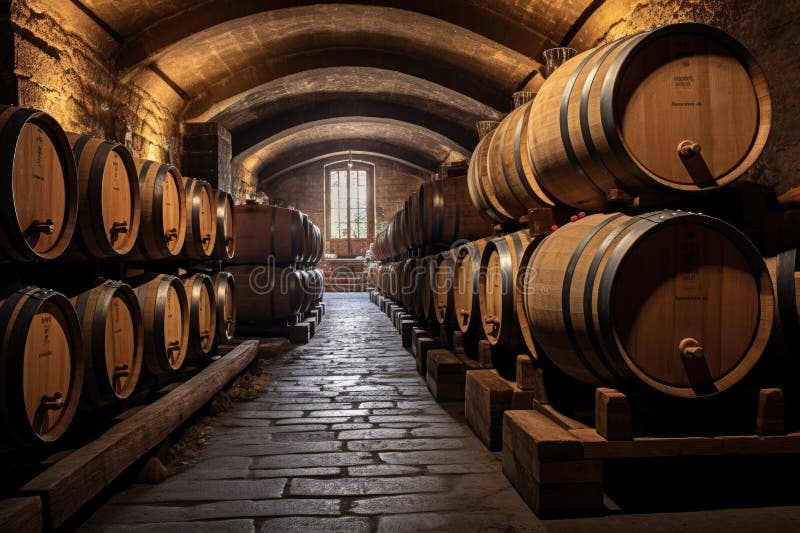 Oak Barrels Aging Wine in a Cellar Stock Photo - Image of alcohol ...