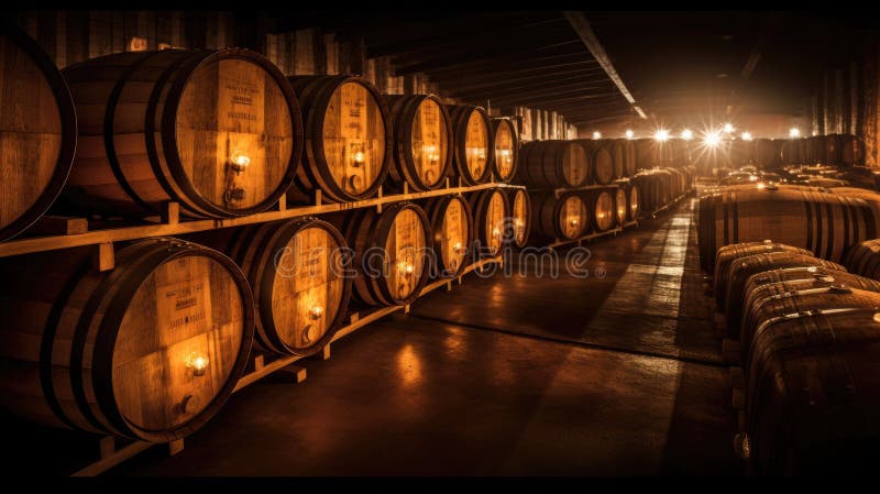 Oak Barrels for Beer Fermentation in Breweries. Generative Ai Stock ...