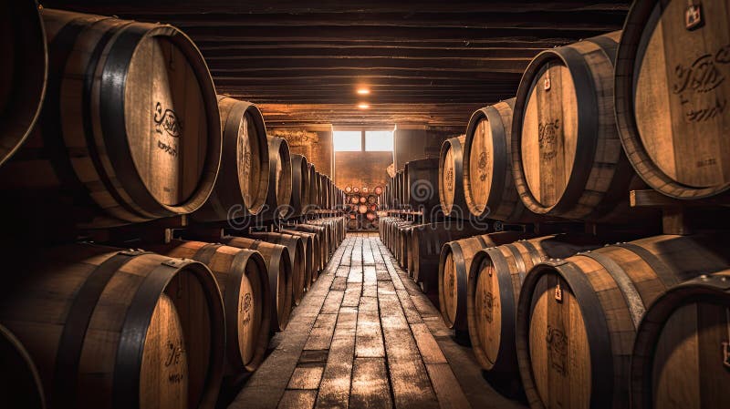 Oak Barrels for Beer Fermentation in Breweries. Generative Ai Stock ...