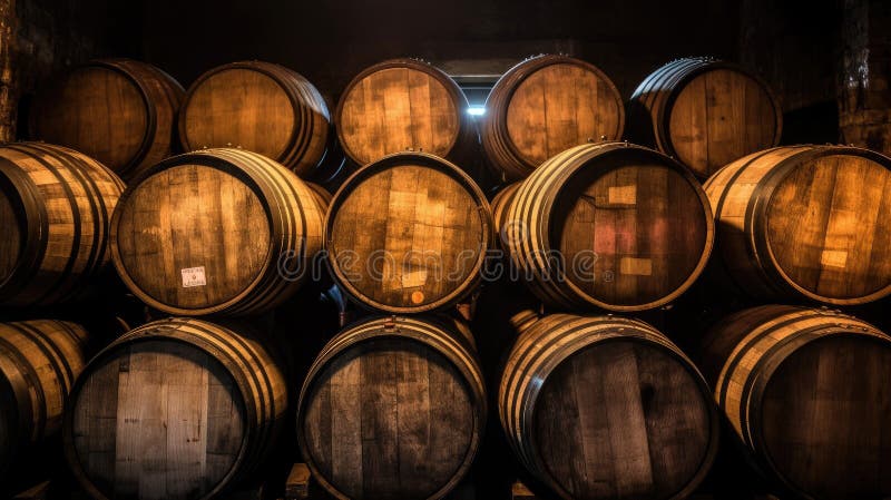 Oak Barrels for Beer Fermentation in Breweries. Generative Ai Stock ...