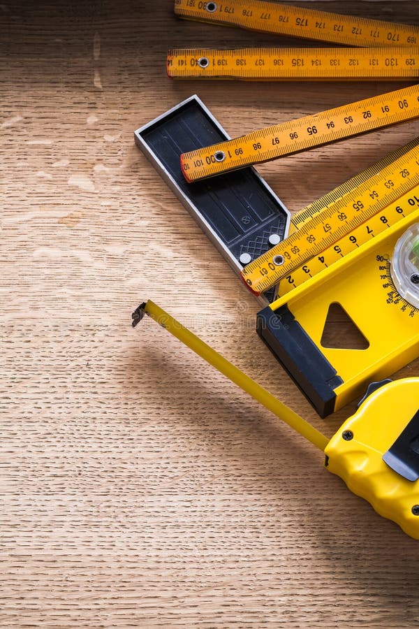 Oak Board with Wooden Meter Measuring Tape Stock Photo - Image of ...