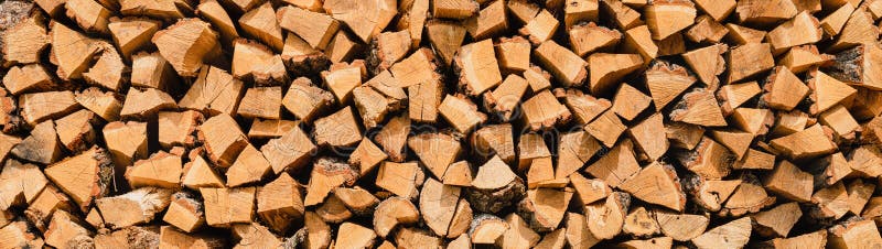 Oak Chopped Firewood Stacked To Form a Texture Panoramic Stock Image ...