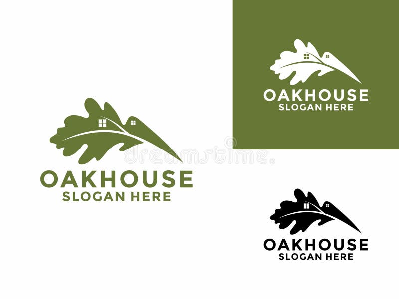 Oak House Logo Icon, Oak Leaf with Home Logo Design Illustration Vector ...