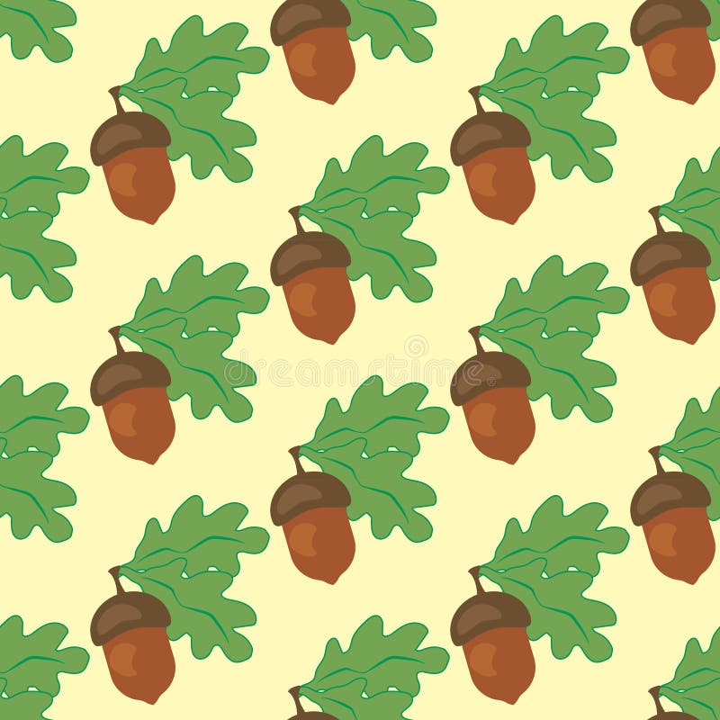 Oak Leaf and Acorn Seamless Pattern Stock Vector - Illustration of ...