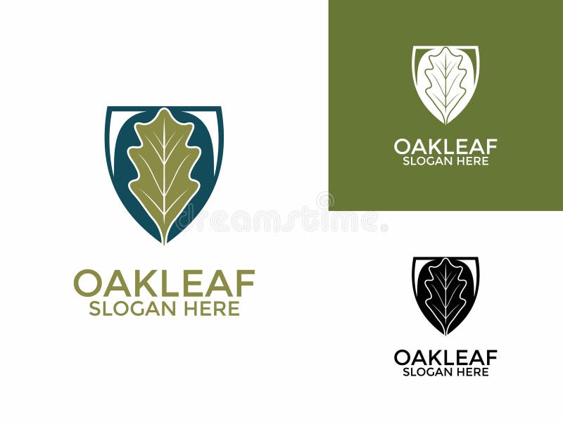 Oak Leaf Logo Design Illustration Vector Template, Green Oak Leaves with Shield Logo Design Icon ...